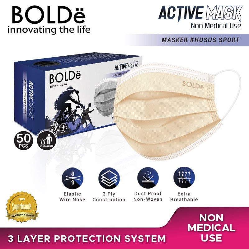 BOLDe Active Mask 3Ply 50 Pcs - Beige – 9to9 Indonesia